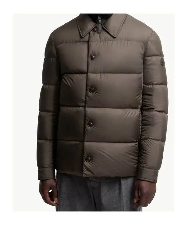 Moncler Quilted Down Shirt Jacket - Olive Green - 16% Off